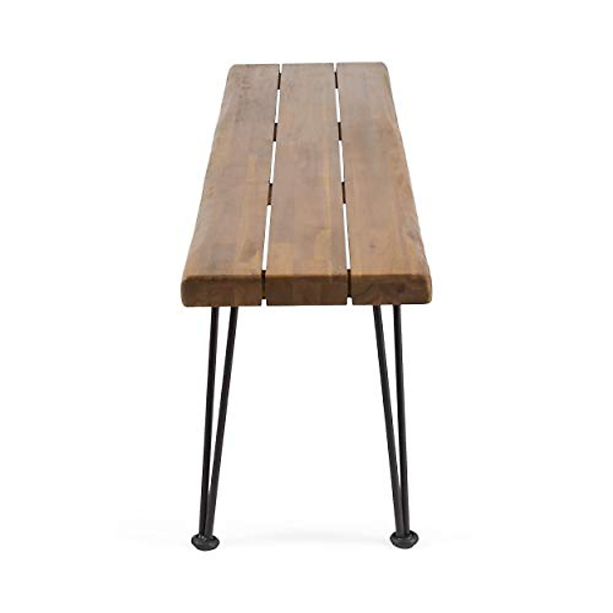 Christopher Knight Home Gladys Outdoor Modern Industrial Acacia Wood Bench Hairpin Legs, Teak and Rustic Metal