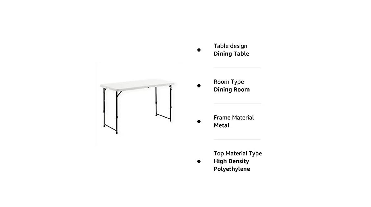 Living and More 4-Foot Adjustable Folding Table for Indoor & Outdoor Use