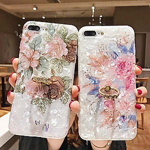 Qokey Compatible with iPhone Xs Case,iPhone X Case Floral Cute Clear for Men Women Girls with 360 Degree Rotating Ring Kickstand Soft TPU Shockproof Cover Designed for iPhone X/XS 5.8" Brown Flower