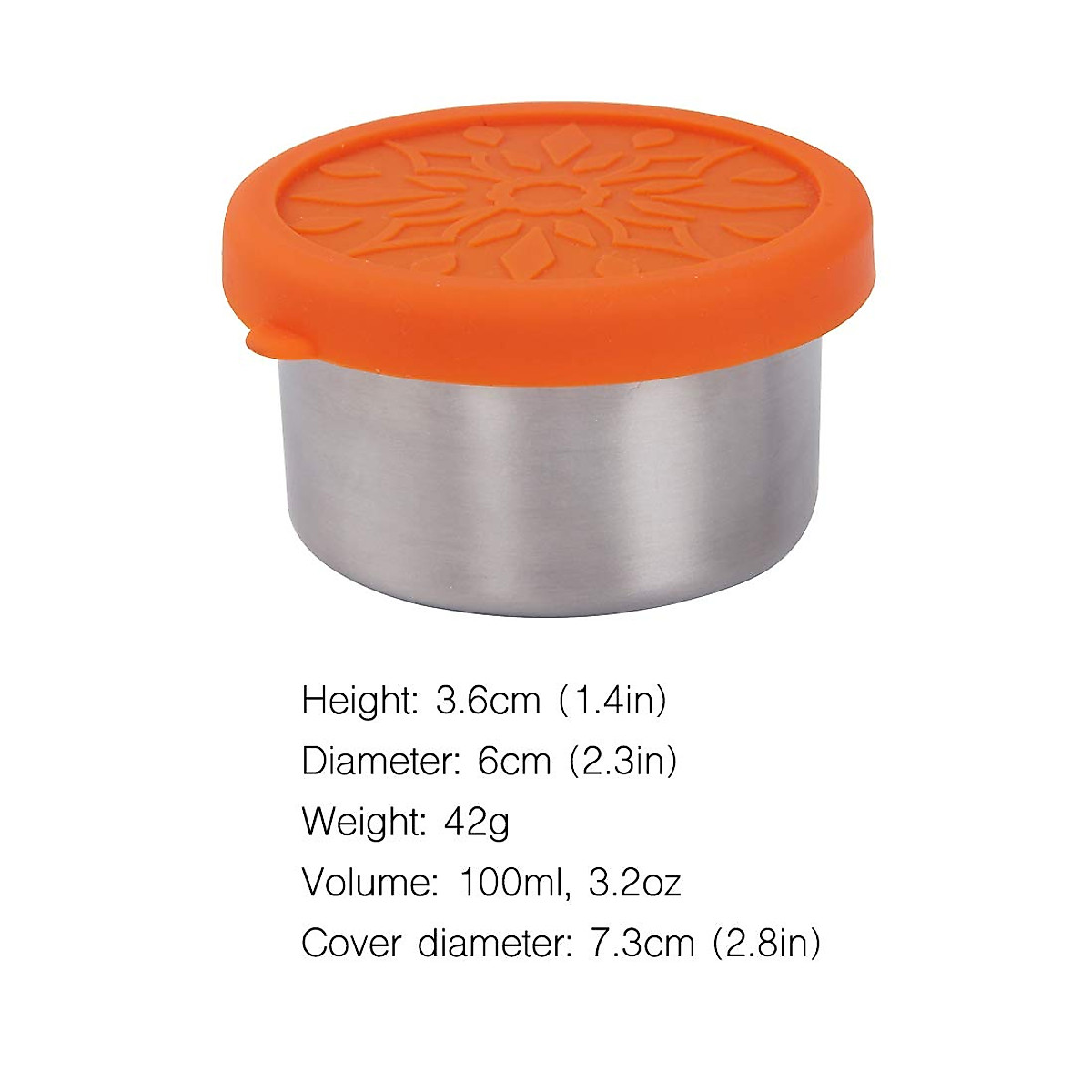 kilofly 3-Piece BPA Free Leak Proof Reusable Round Eco to Go Stainless Steel Food Storage Container with Silicone Lid for Dip Condiment Salad Dressing Meal Prep Snack Lunch, 3.4-Ounce Orange