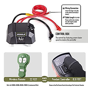 Tyrannosaurus 12000lbs Waterproof Synthetic Winch Kit, Electric Winch 12V DC Powered Off-Road Winch with Heavy Duty Forged Hook for Trailers, SUVs