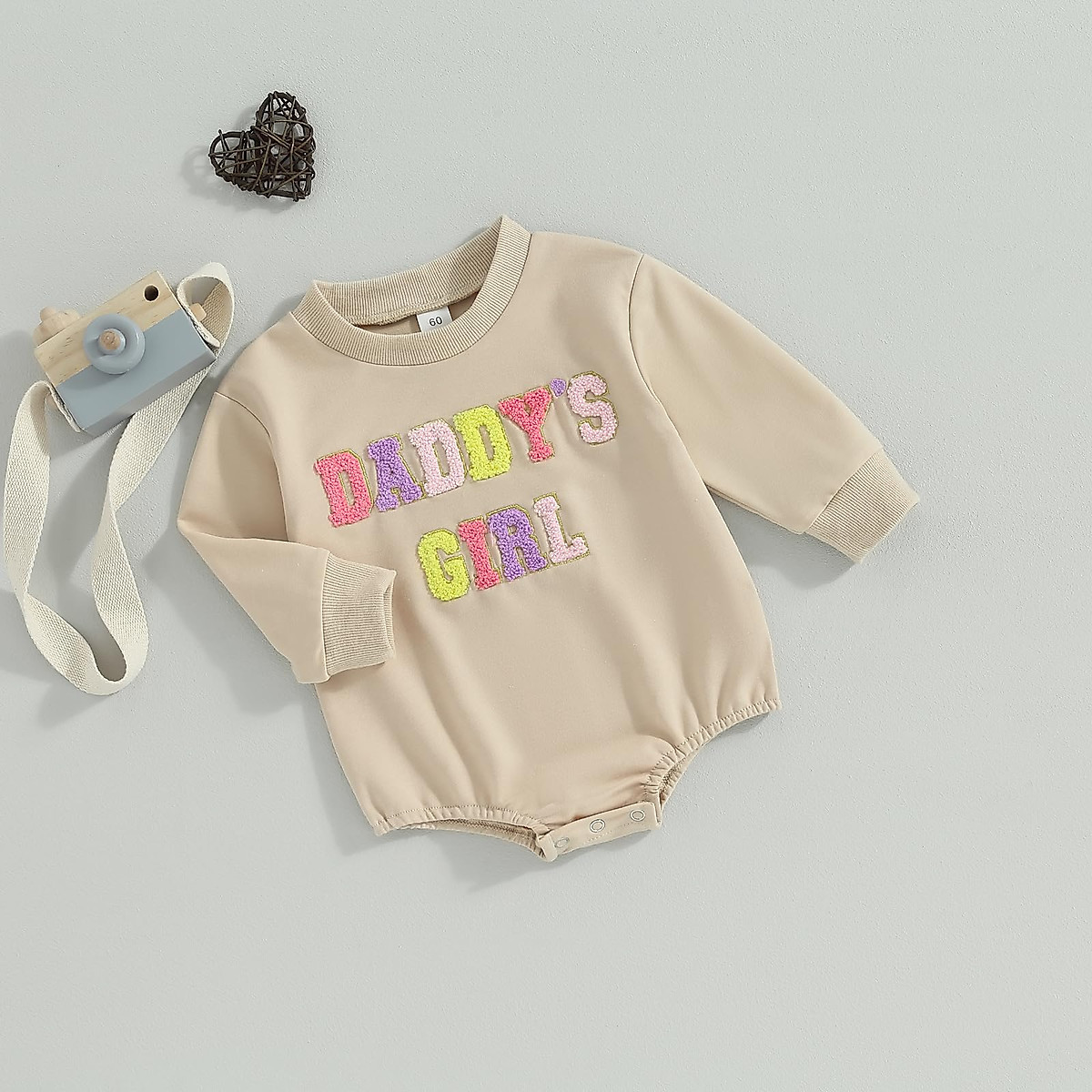 Zoiuytrg Daddys Girls Baby Clothes Daddys Girl Print Long Sleeve Bubble Romper Newborn Fall Winter Matching Outfit (Apricot Rompers, 0-3 Months)