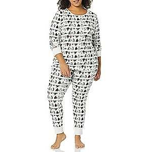 Amazon Essentials Women's Snug-Fit Cotton Pajama Set (Available in Plus Size), Penguin Parade, Medium