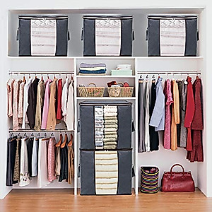 Kernorv Large Capacity Clothes Storage Bags, Set of 3 Breathable Foldable Durable Thick Fabric blanket Closet Organizer with Sturdy Zipper for Clothes,Comforters,Blankets,Pillows,Bedding (Grey)