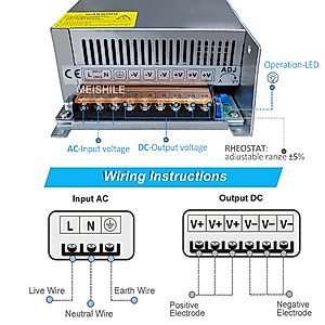 12V 100A 1200W DC Switching Power Supply Adapter PSU AC-DC 12Volt Industrial Transformer Converter 0-80/50amps LED Drive Lamp Meter Semiconductor Motor Pump Winch Stereos Amplifier Fan SMPS 110V/220V