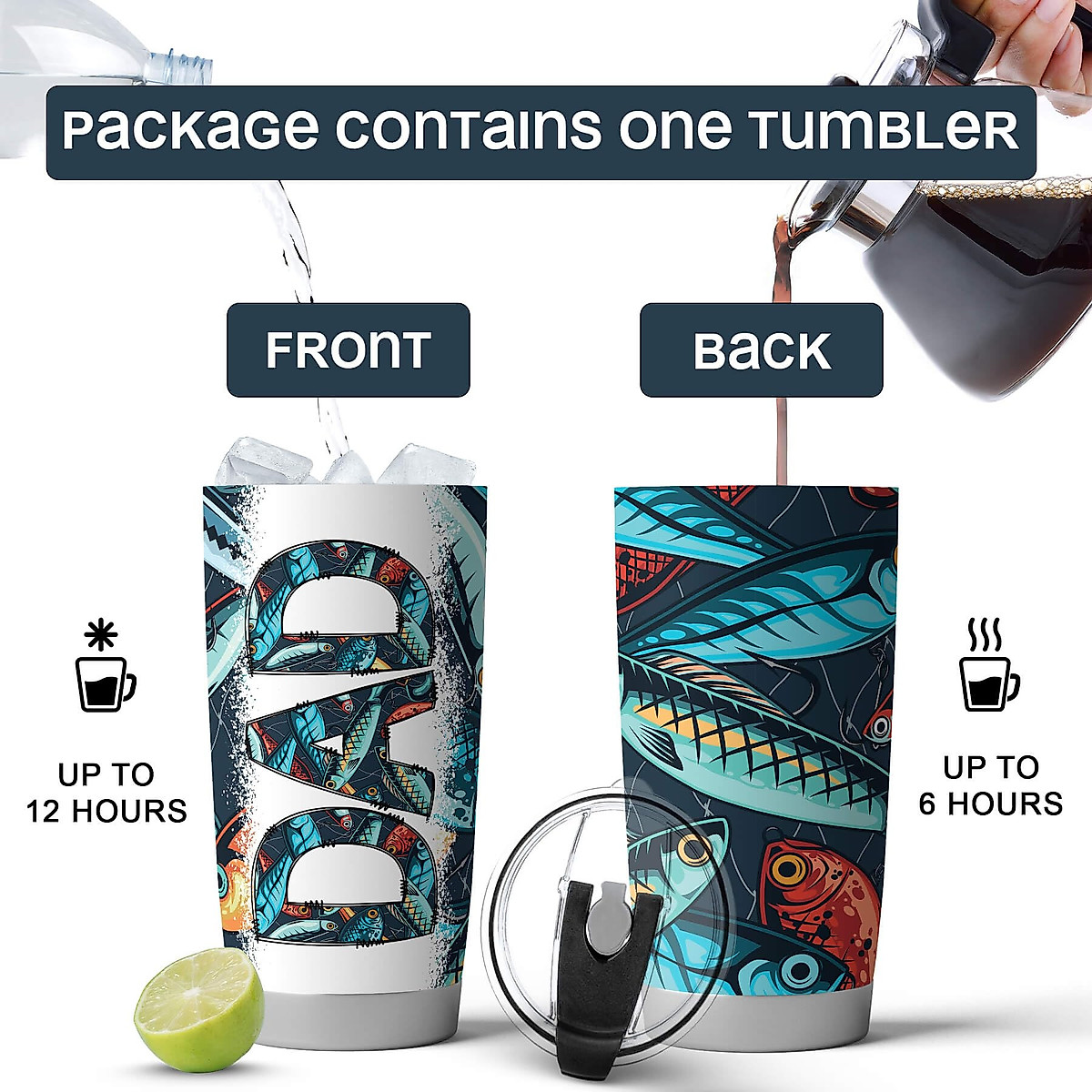 Fancyfams - Fishing Gifts For Dad - 20oz Stainless Steel Tumbler, Fathers Day Gift, Birthday, Dad Gifts From Daughter, Son, Dad Tumbler, 30th, 40th, 50th, 60th (Fisherman Dad)