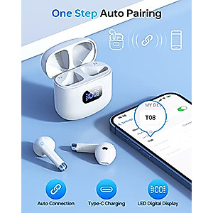 KTGEE Wireless Earbuds, Bluetooth 5.3 Headphones 40Hrs Playtime with Charging Case, IPX5 Waterproof Stereo in-Ear Earphones with Microphone for iPhone Android Cell Phone Sports Workout Gaming, White