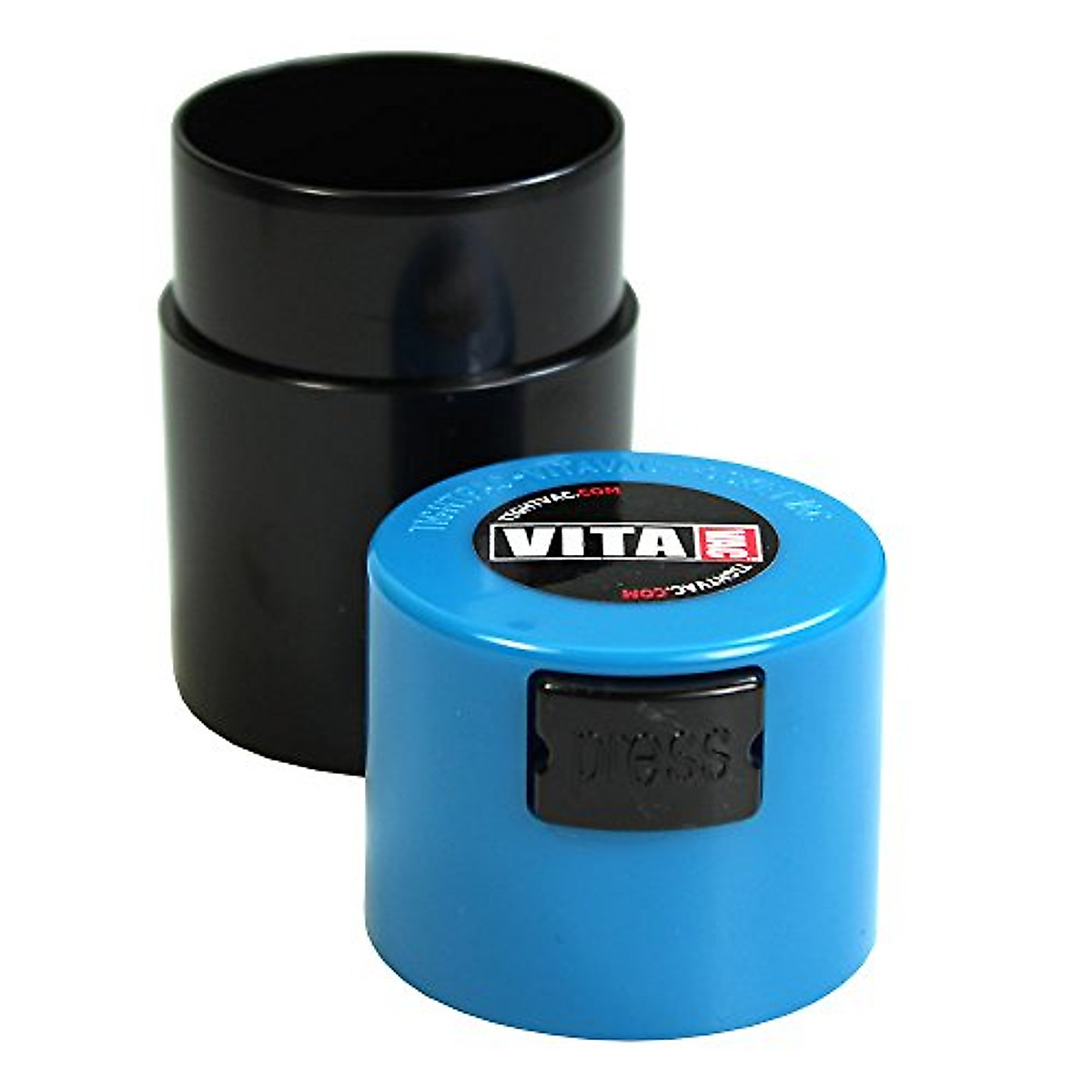 Vitavac - 5g to 20 grams Airtight Multi-Use Vacuum Seal Portable Storage Container for Dry Goods, Food, and Herbs - Light Blue Cap & Black Body