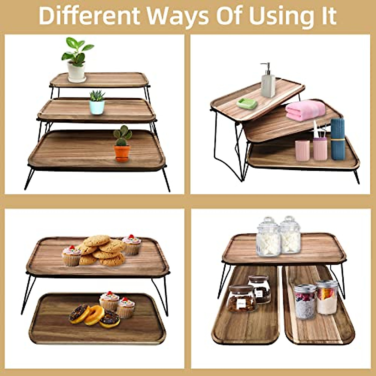 3 Tier Serving Tray,Tiered Tray Stand,Tiered Serving Tray(Bases are Collapsible and Can Be Used Alone Or Together)