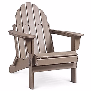 Classic Folding Adirondack Chair, Weather Resistant Patio Seating, Heavy Duty Poly Plastic Outdoor Chairs, Deck Fire Pit Garden Lawn Backyard Porch Chairs - Easy Assemble - Brown