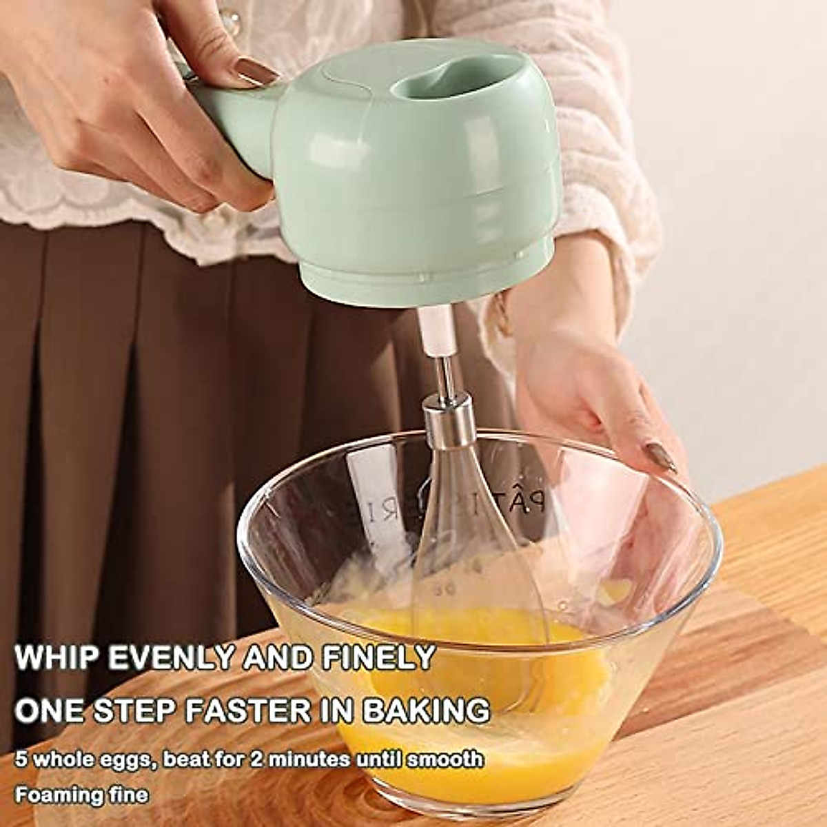 New 4 in 1 Portable Electric Vegetable Cutter Set, Multifunction Food Mini Slicer, Rechargeable Wireless Food Processor, Electric Egg Beater (Yellow)