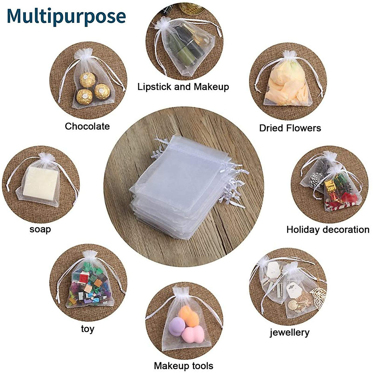 Dealglad 50Pcs White Organza Bags 3x4 Inch, Sheer Wedding Party Favor Bags with Drawstring, Jewelry Gift Bags Christmas Candy Pouches