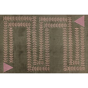 Casavani Hand Block Printed Area Rug Geometric Green & Pink Cotton Dhurrie Washable Kitchen Rugs with Tassels for Bedroom,Laundry,Living Room,Porch 4x6 5x8 2x3 Feet