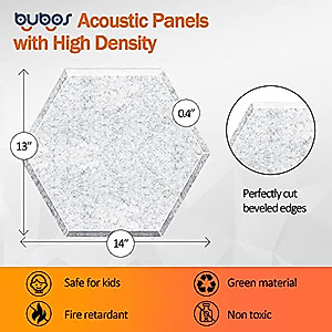 BUBOS 12 Pack Hexagon Acoustic Panels Soundproof Wall Panels,14 X 13 X 0.4Inches Sound Absorbing Panels Acoustical Wall Panels, Acoustic Treatment for Recording Studio, Office, Home,Grey