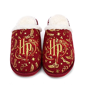 Harry Potter Slippers Womens Ladies Slim Fit Fluffy Red House Shoes