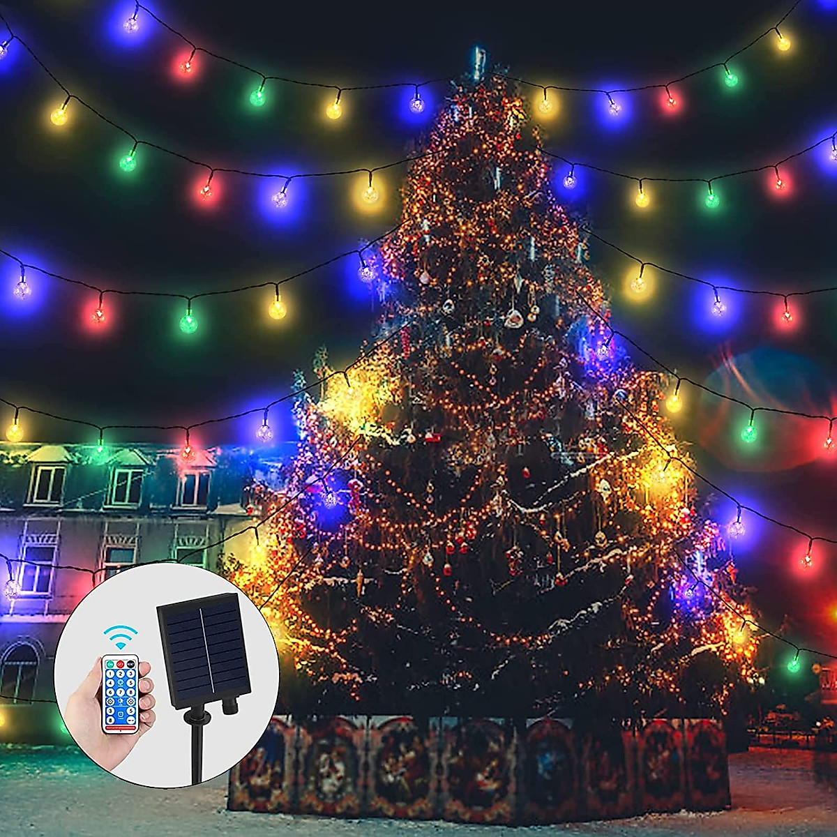 Solar String Lights Patio Lights LED Halloween String Lights for Outside Garden Yard Party Wedding Christmas Decoration Waterproof with Remote 25ft 60 LED