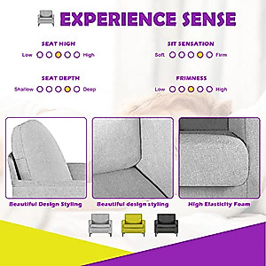 TYBOATLE Modern Upholstered Linen Fabric Accent Arm Chairs, Living Room Single Sofa Chair with Metal Legs, Comfy Reading Lounge Armchair for Small Spaces, Apartment, Bedroom, Office (Light Grey)