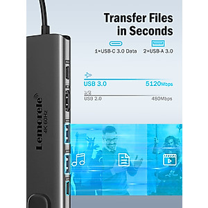 Lemorele USB C Hub 4K 60Hz, 6 in 1 USB C Multiport Adapter w/4K HDMI, 2 USB-A 3.0, Gigabit Ethernet, 100W PD, USB C 3.0 5Gbps Data Port for MacBook Pro/Air M1 2020, iPad Pro 2021 /Mini 6, Surface Pro