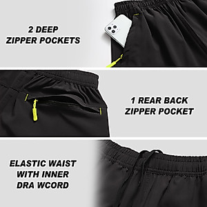 Mens Shorts Athletic 7 Inch Inseam Sports Quick Dry Fit Lightwight Casual Short with Zipper Pockets (Black, US XL)