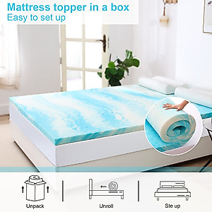 Opoiar Memory Foam Mattress Topper Full 3 inch Ventilated Bed Topper,Cooling Gel Infused for Pressure Relief & Back Pain,Full Size in a Box,Medium-Firm,Made in USA,CertiPUR-US Certified, Blue