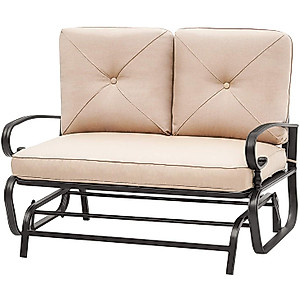 Omelaza Patio Bench, Porch Glider Outdoor Swing Glider Rocking Loveseat, Steel Frame Chair with Thick Cushion (Brown)
