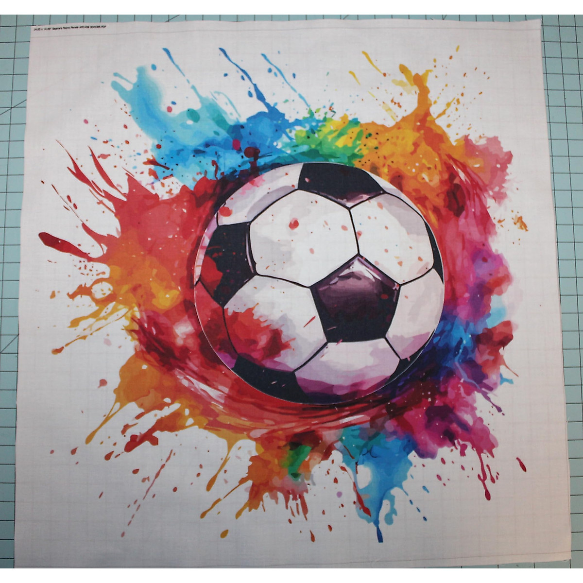 Fabric Panel 14"x14" Soccer Ball 100% Cotton Quilting Panel Square AM1456