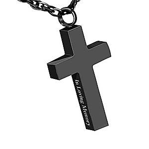 Cremation Cross Necklace for Ashes Stainless Steel Cross Urn Pendant Ashes Holder Memorial Jewelry-In Loving Memory(Black)