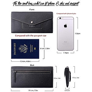 Borgasets Women's Wallet Leather RFID Ultra Thin Envelope Purse Travel Clutch with ID Card Holder and Phone Pocket (Crosshatch Black)