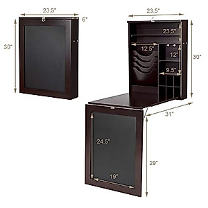 IFANNY Wall Mounted Desk with Storage Shelves, Folding Desk for Wall with Chalkboard, Fold Down Table Wall Mount, Small Floating Desk No Assembly Required (Brown)