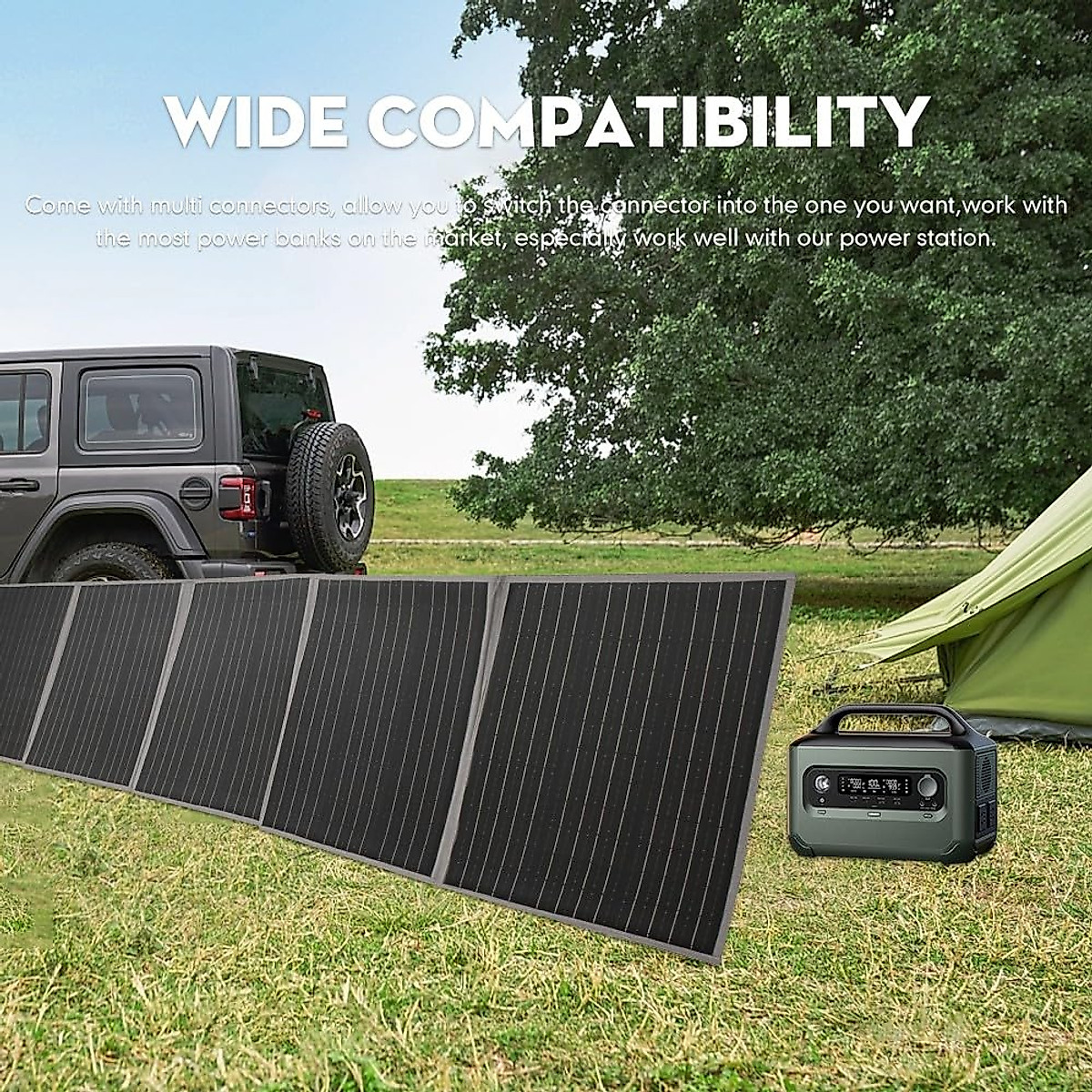Portable Solar Panels with Multi Connector Solar Charger 250W with Kickstands for Camping RV Fast Charge Power Station