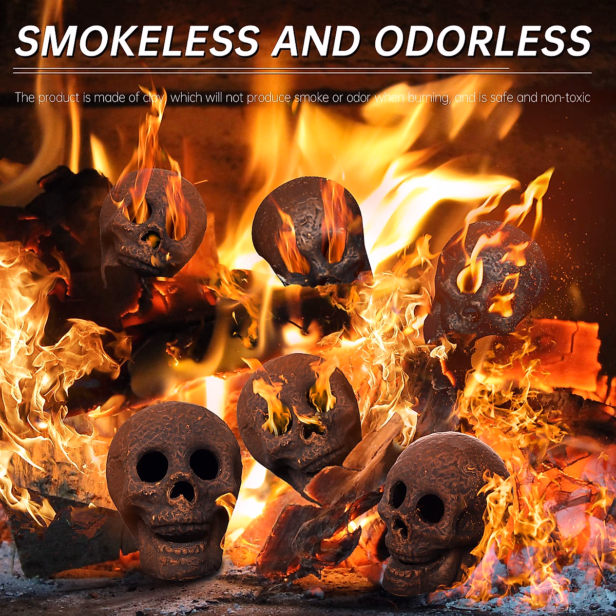 LAZY TIGER Halloween Fire Pit Skull Ceramic Props,Reusable Fireproof ...