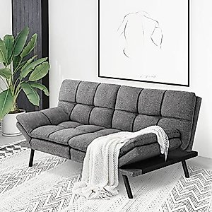 IULULU Sofa Bed, Modern Convertible Futon Sleeper Couch Daybed with Adjustable Armrests for Studio, Apartment, Office, Small Space, Compact Living Room, Grey