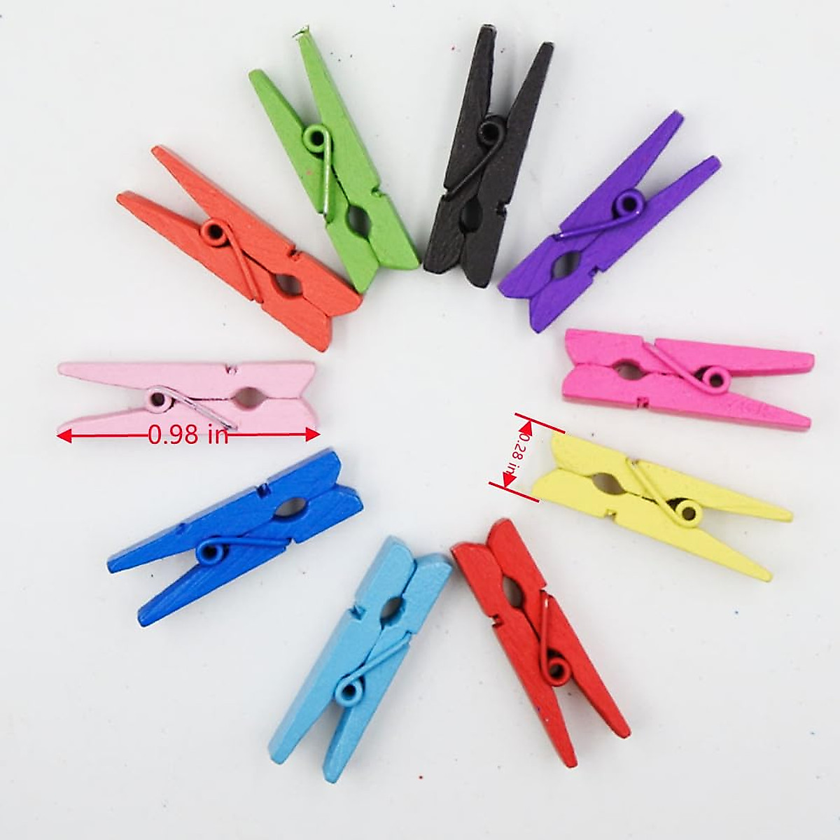 Clothes Pins, Colored Clothespins 200 PCS 0.98" Natural Birchwood Close Pins, Strong Grip, Colorful Clothespins, Multi-Purpose Colored Clothes Pins for Crafts, Hanging Clothes, Laundry