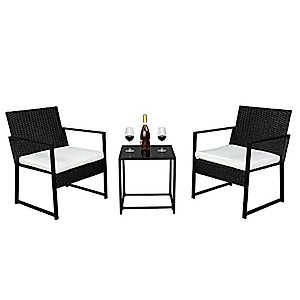 OBIOZZ Patio Furniture Set 3Pcs Patio Furniture Set Outdoor Wicker Sofas Rattan Chair Table Flat Chair Set, Ideal for Your Backyard, Balcony, Garden for Backyard Porch