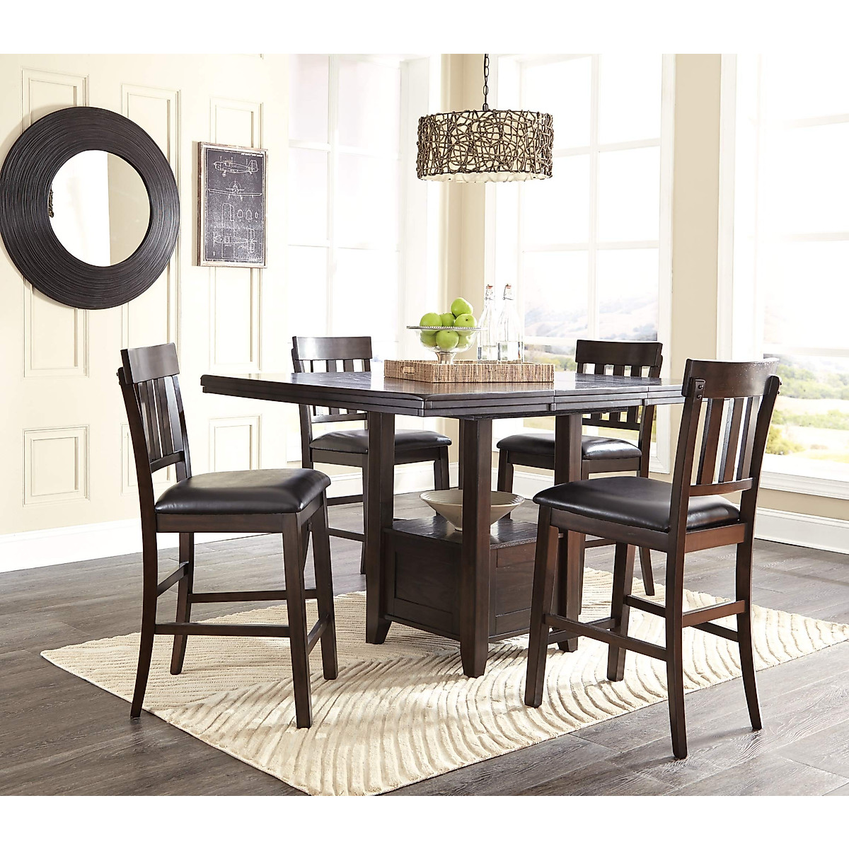 Signature Design by Ashley Haddigan Traditional Rectangular 36" Counter Height Dining Extension Table, Dark Brown