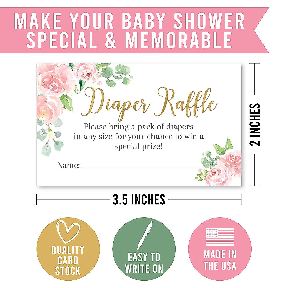 25 Baby Shower Diaper Raffle Tickets For Baby Shower Girl - Floral Baby Shower Games For Girls, Diaper Raffle Cards, Baby Raffle Tickets, Baby Shower Invitation Inserts, Baby Shower Ideas