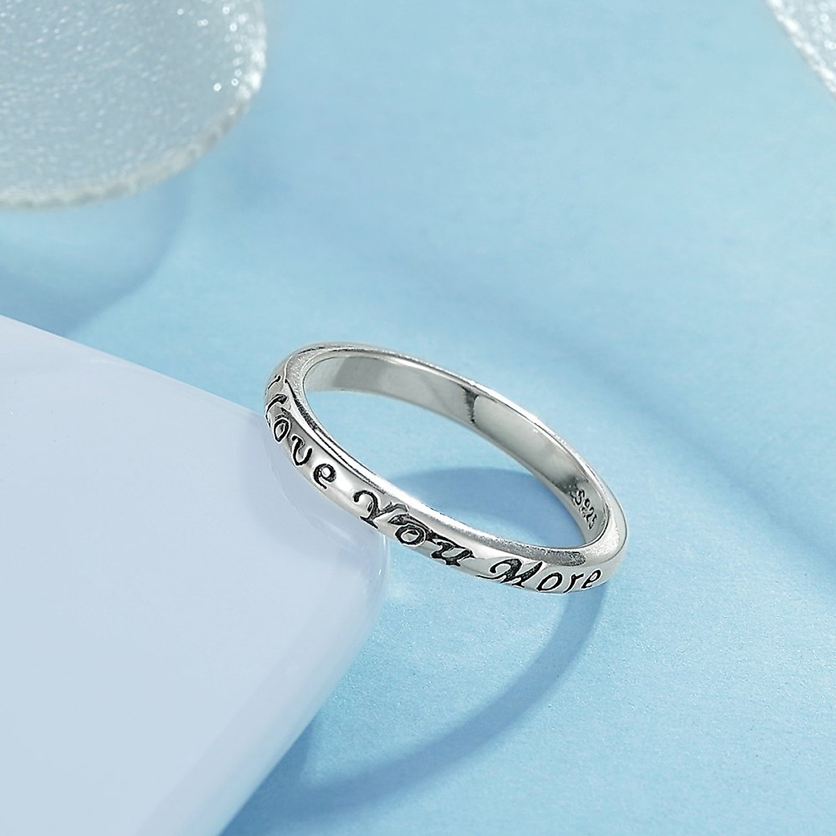 TONGZHE 3mm I Love You More Wedding Band Ring in Antique Sterling Silver 925 with US Size 6