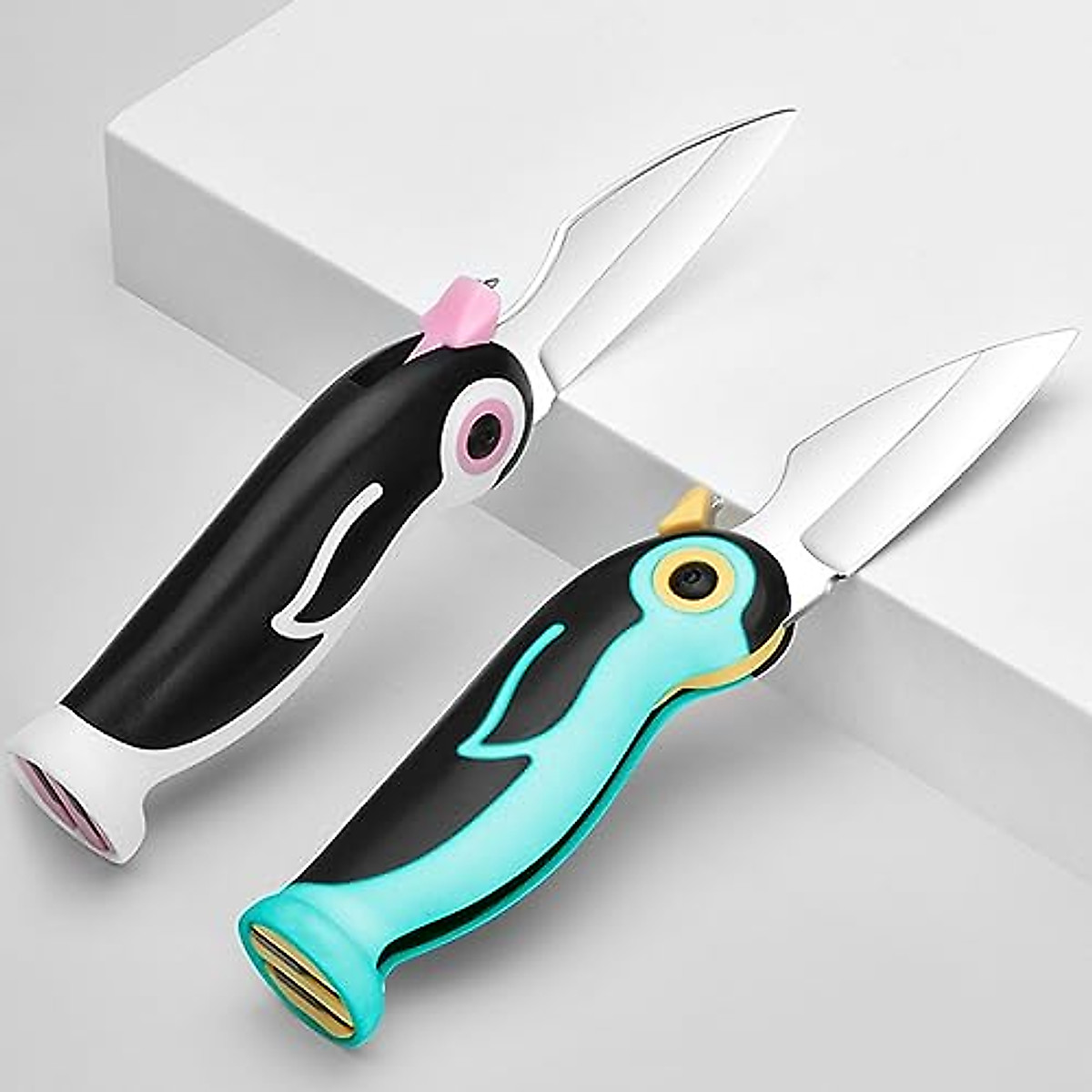 WISELADY Multifunctional Penguin Shape Fruit Knives, Paring Knife, Small Kitchen Knife with Sharp Blade, Paring Knife for Cutting and Preparing Fruit and Vegetables (Blue)