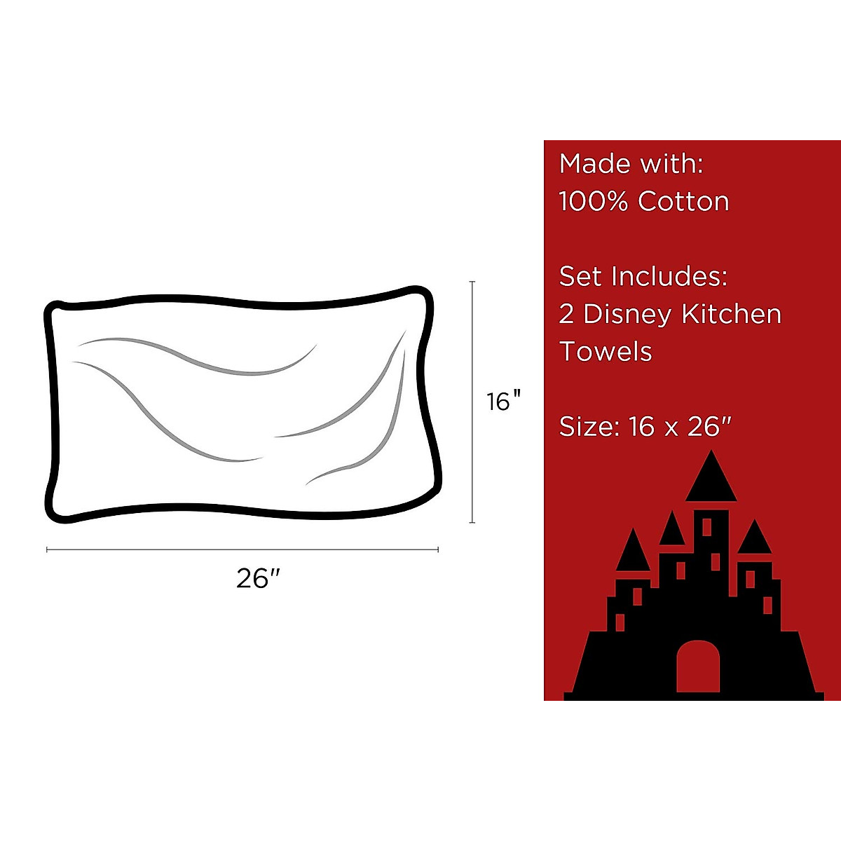 Disney 100% Cotton Kitchen Towels, 2pk, Perfect for Drying Dishes & Hands, Absorbent, Light Weight, and Adorable