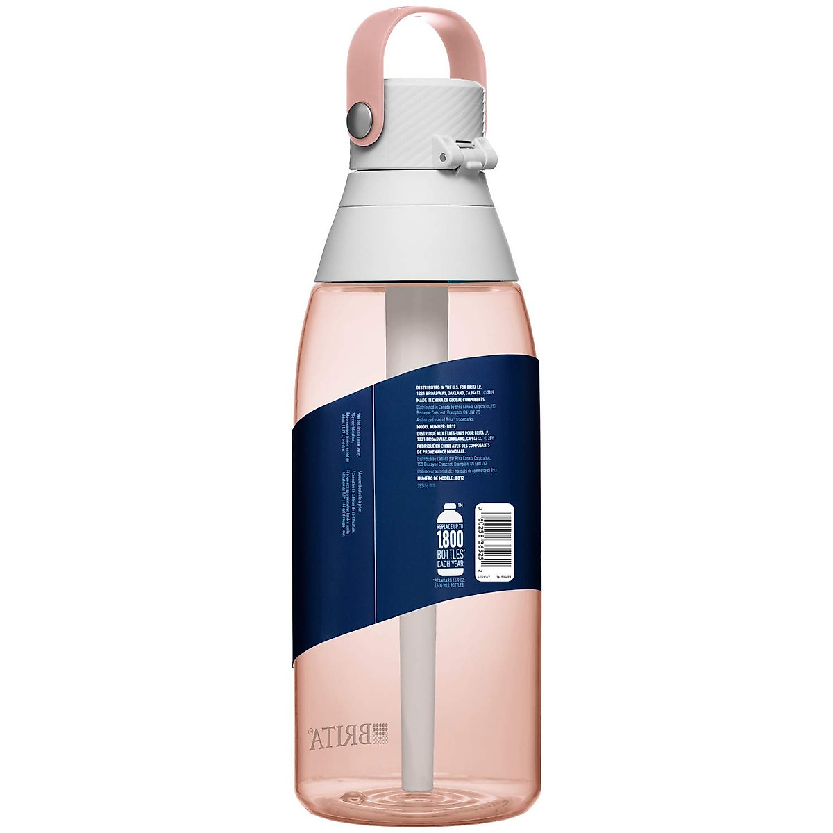 Brita Insulated Filtered Water Bottle with Straw, Reusable, BPA Free Plastic, Blush, 26 Ounce