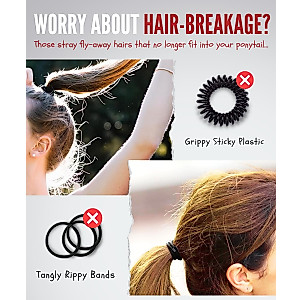 Bunzee Bands - Plush Knit Soft Hair ties - Patented Adjustable Ponytail Holders [2 Count, Black]