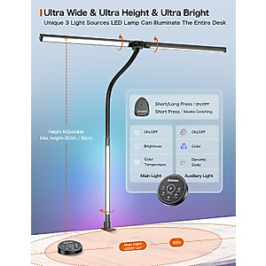 Beanet LED Desk Lamp with Clamp,Architect Desk Lamp for Home Office,24W Ultra Bright with RGB Atmosphere Lighting,Remote Control,5 Color Modes & 5 Dimmable Eye Protection for Monitor Studio Reading