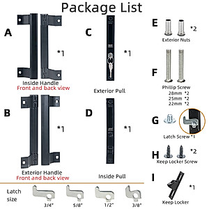 T-HAKEN Sliding Glass Door Replacement with Handles on Both Sides, 6-5/8 Black - Patio Door Handle Set That is 1 in. to 1-1/8 in. Thick Used on Both Left and Right-Handed. (Keyed)