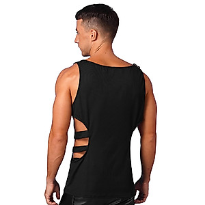 Hansber Men's Hollow Out Side Tank Top Compression Athletic Muscle T-Shirt Rave Vest Clubwear Type A Medium