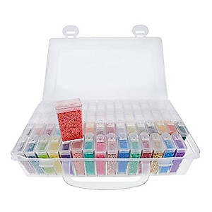 The Beadsmith Personality Case - Clear Storage Carrying Case 8.5 x 5 inches - and 64 flip top Boxes 1 x 2 inches Each, Includes Labels, for organizing and Storage