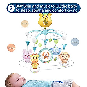 Caterbee Baby Crib Mobile Toy with Lights and Music, Projection, Remote, Pack and Play (Blue-Rechargeable Mode)