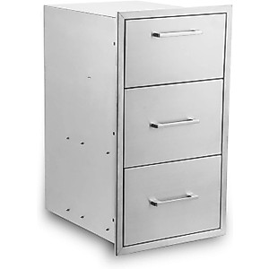 Outdoor Kitchen Drawer Stainless Steel 3-Drawer, BBQ Island Built-in Drawer Weatherproof, Flush Mount for Outdoor Kitchen and Grill Station (17"W*30"H*21“D)