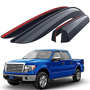 Goodyear Shatterproof Window Deflectors for Trucks Ford F150 2009-2014 SuperCrew, Tape-on Rain Guards, Window Visors, Vent Deflector, Vent Visor, Truck Accessories, 4 pcs- GY003110
