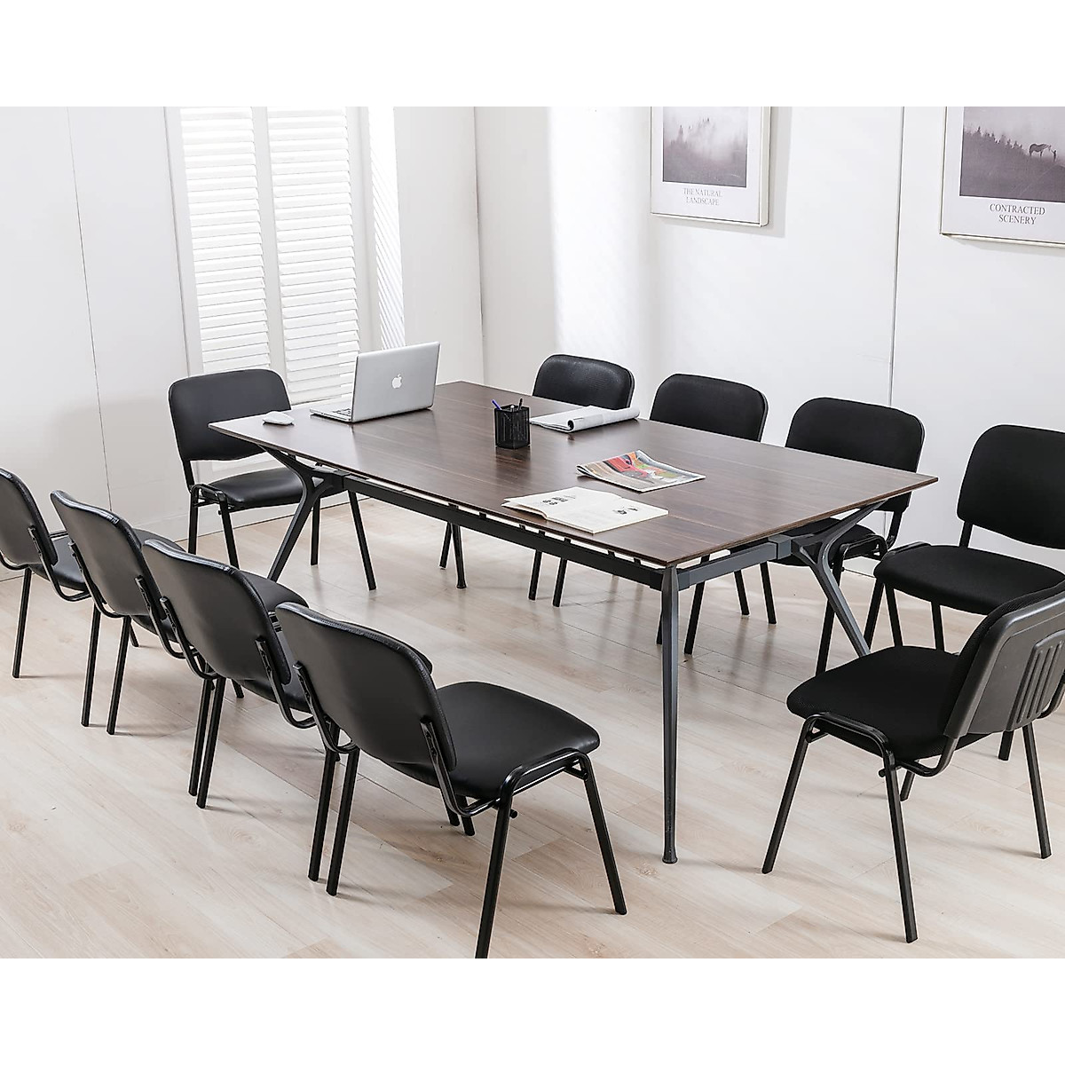 Black Comfort Office Waiting Room Chairs Stackable Chairs no Arms, PU Ergonomic Reception Chairs Set of 10, Conference Chairs Desk Guest Chairs for Meeting Room, Lobby, Events, Hall, Training Room