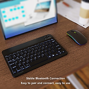 7 Color Backlit Bluetooth Keyboard and Mouse Combo for iPad 10th 9th iPad Pro Mini Air iPhone, iPadOS 13 or Later, Slim Rechargeable Android Tablet Phone Wireless Keyboard Mouse Combo Portable (Black)